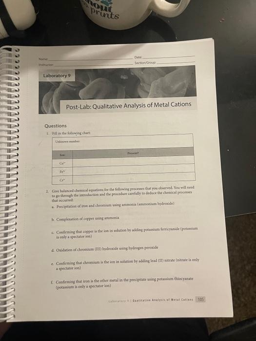 COM prints Section Group Laboratory 9 Post-Lab: | Chegg.com
