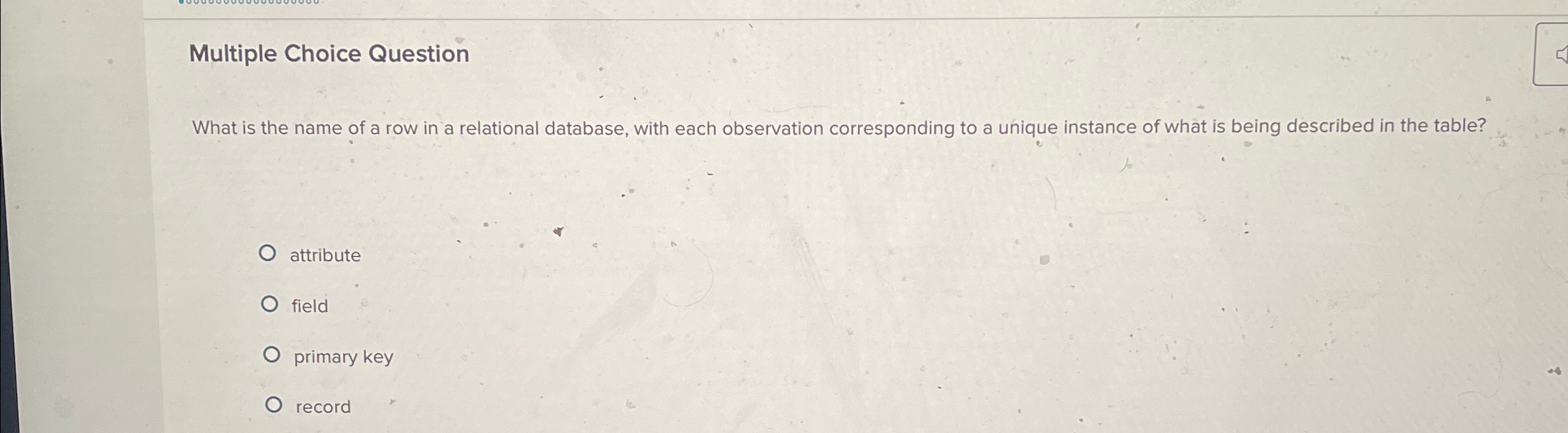 Solved Multiple Choice Questionwhat Is The Name Of A Row In
