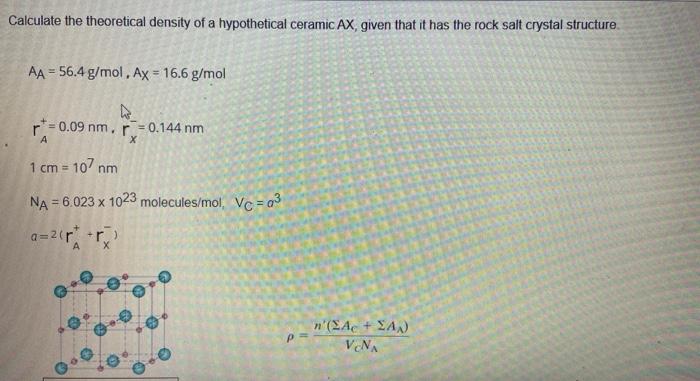 Solved Calculate the theoretical density of a hypothetical | Chegg.com