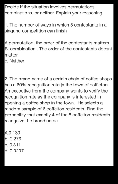 Solved Decide if the situation involves permutations, | Chegg.com