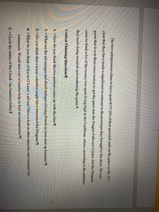 Case Study:-Chuck-'em, a Dragons 'Den-Dream? Entering | Chegg.com