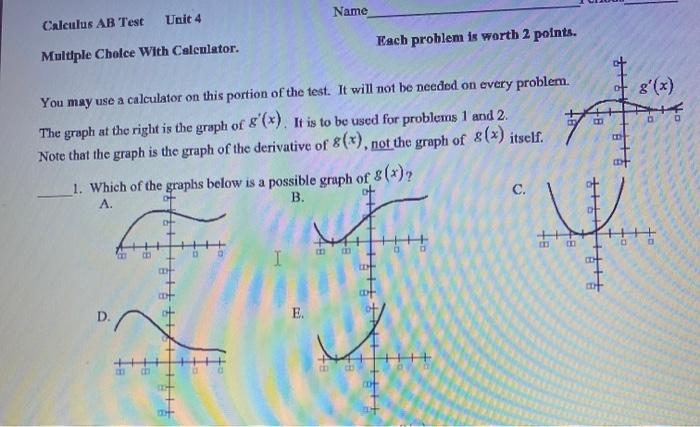 Solved Name Calculus AB Test Unit 4 Each problem is worth 2 | Chegg.com