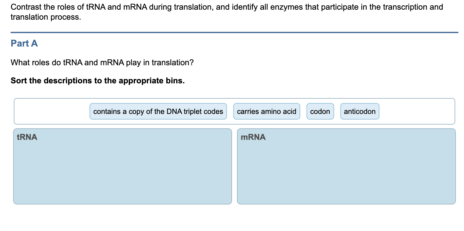 Solved Contrast the roles of tRNA and mRNA during | Chegg.com