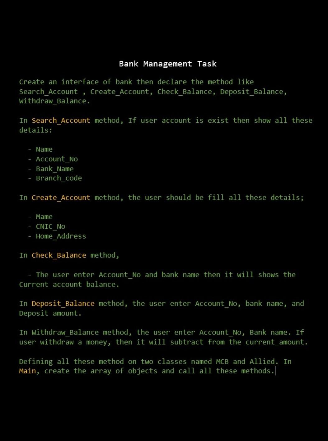 Solved Bank Management Task Create an interface of bank then | Chegg.com