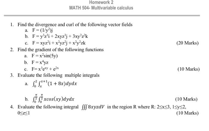 Solved MATH 504- Multivariable calculus 1. Find the | Chegg.com
