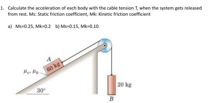 Solved 1. Calculate the acceleration of each body with the | Chegg.com