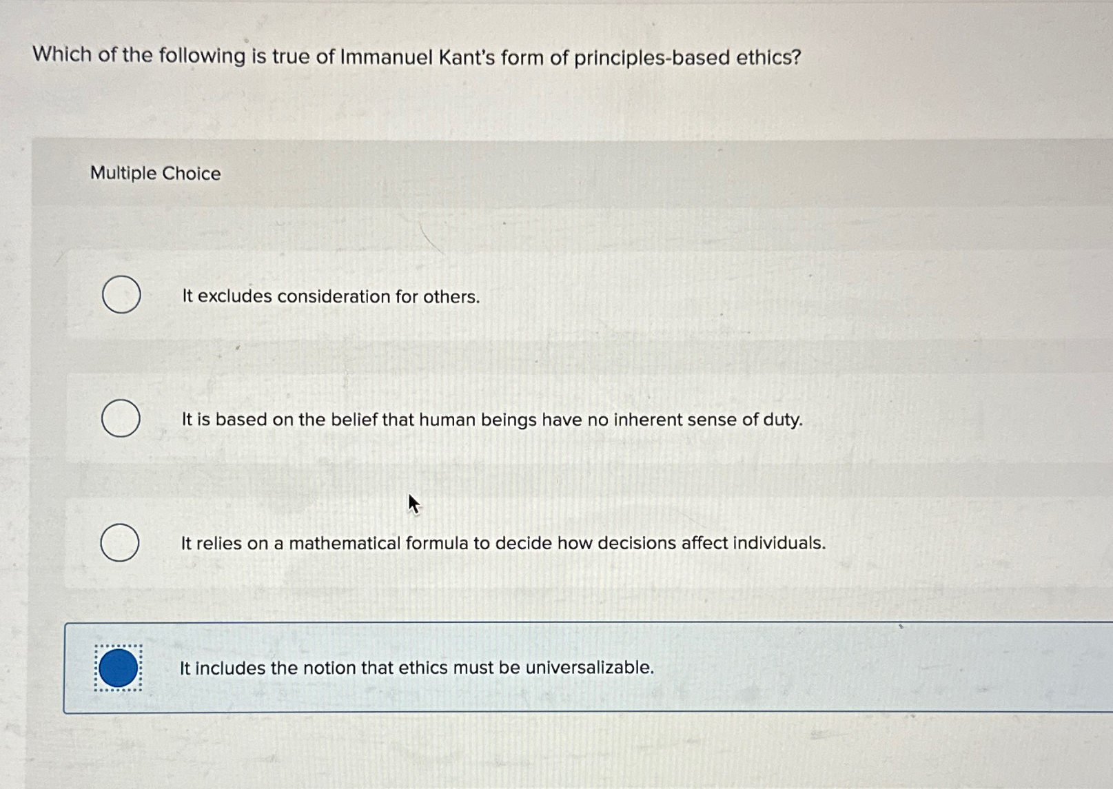 Solved Which of the following is true of Immanuel Kant's | Chegg.com