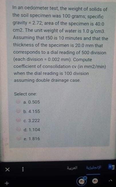 Solved In an oedometer test, the weight of solids of the | Chegg.com