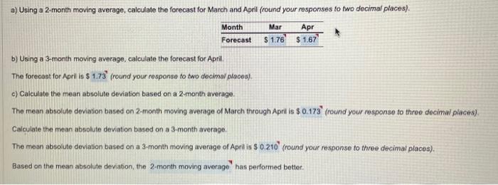 Solved b) Using a 3-month moving average, calculate the | Chegg.com