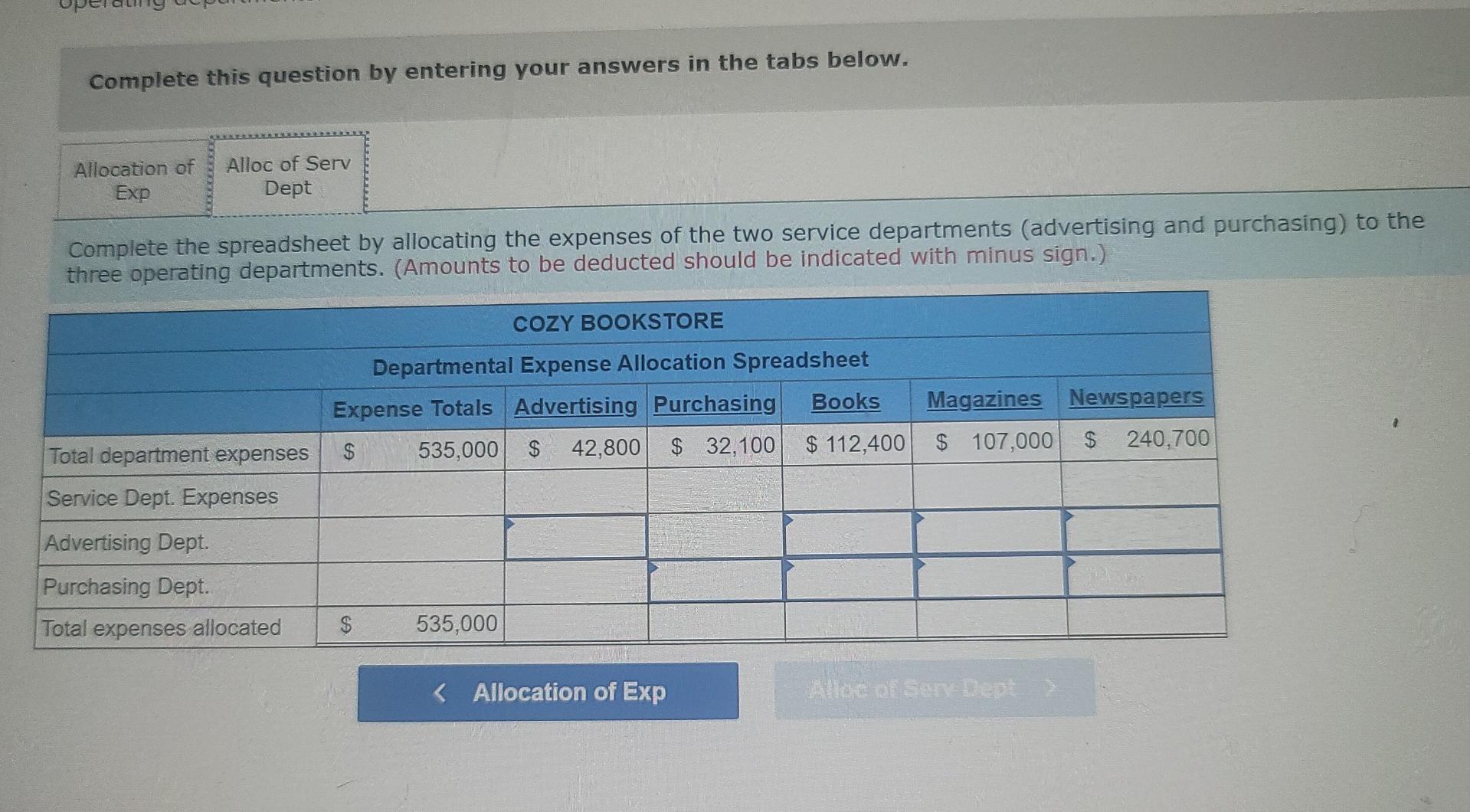 Solved Exercise 22-3 Service department expenses allocated | Chegg.com