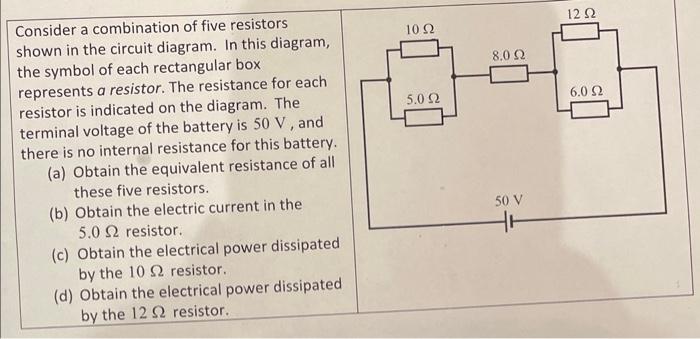 Solved Consider a combination of five resistors shown in the | Chegg.com