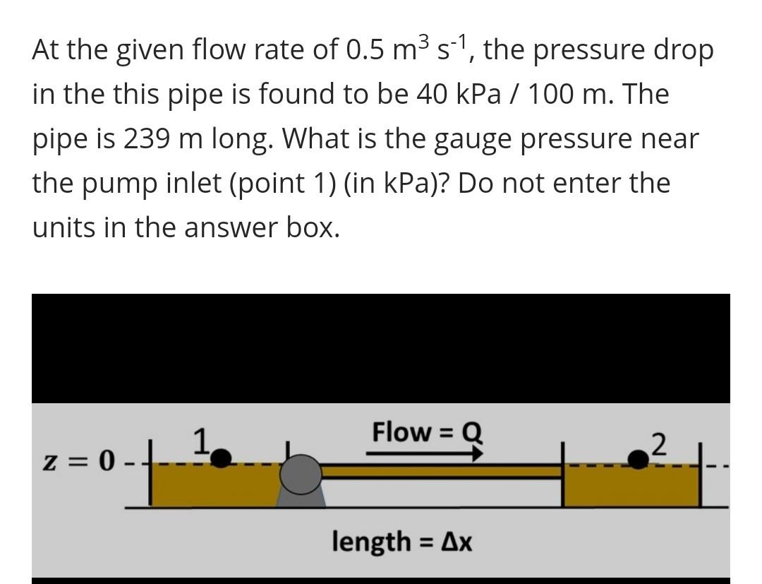 Solved At the given flow rate of 0.5 m3 s−1, the pressure | Chegg.com