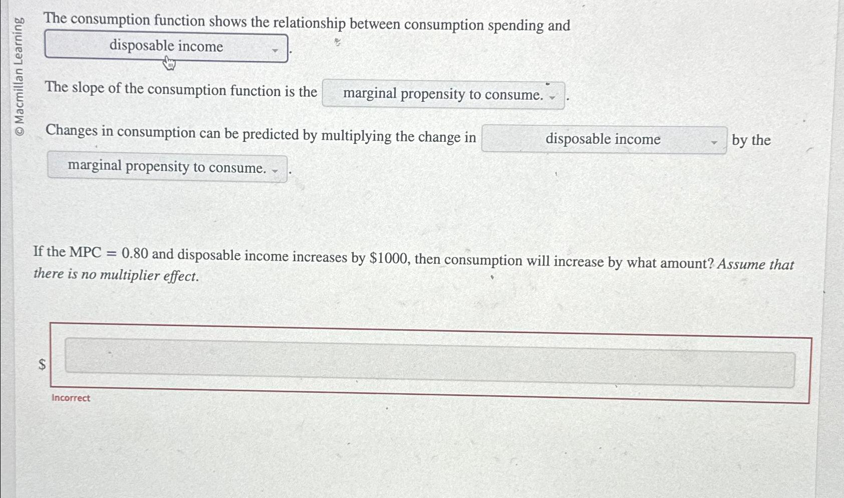 Solved of The consumption function shows the relationship | Chegg.com