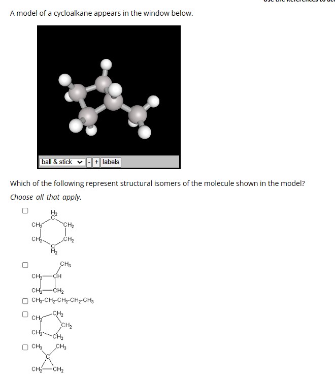 Solved A model of a cycloalkane appears in the window | Chegg.com