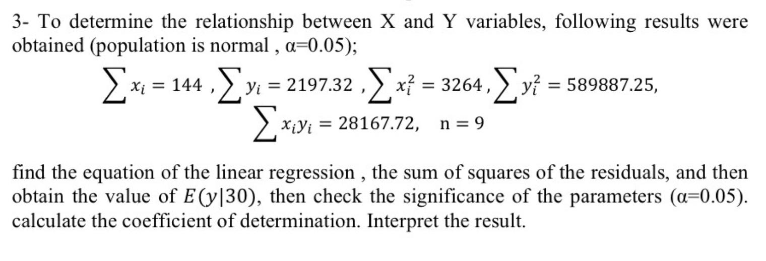 3- To determine the relationship between x and Y | Chegg.com