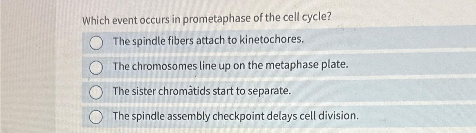 Solved Which event occurs in prometaphase of the cell | Chegg.com