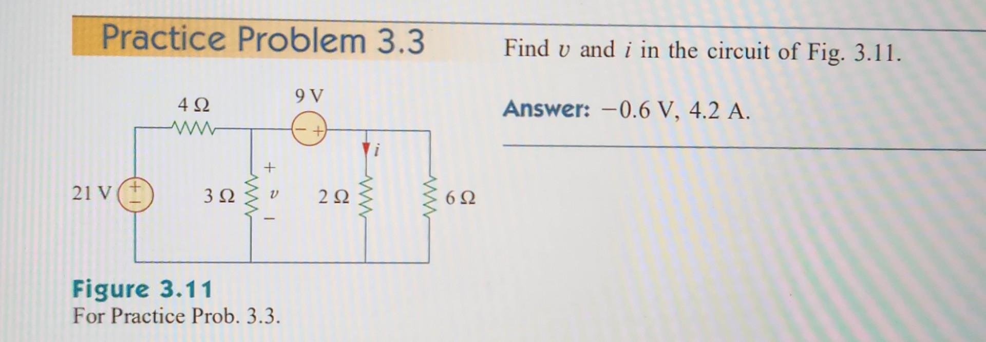 Practice Problem 3.3 Find v and i in the circuit of | Chegg.com