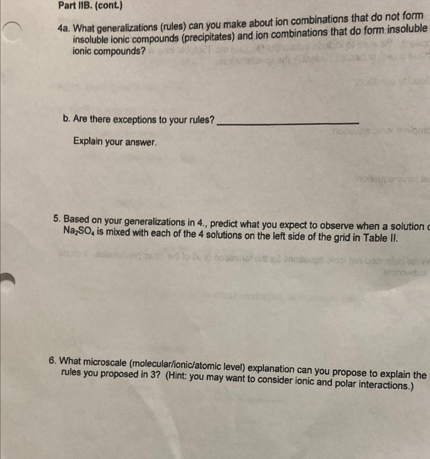 Solved Part IIB. (cont)\\n4a. What generalizations (rules) | Chegg.com
