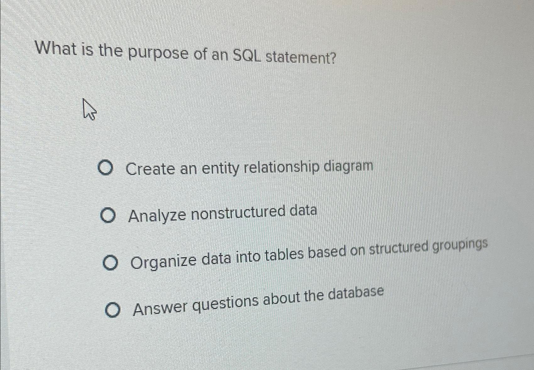 Solved What is the purpose of an SQL statement?Create an | Chegg.com