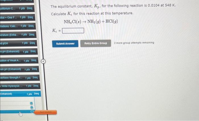 Solved The equilibrium constant, Kp, for the following | Chegg.com