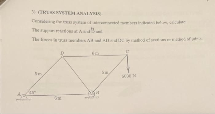 Solved 3) (TRUSS SYSTEM ANALYSIS) Considering the truss | Chegg.com