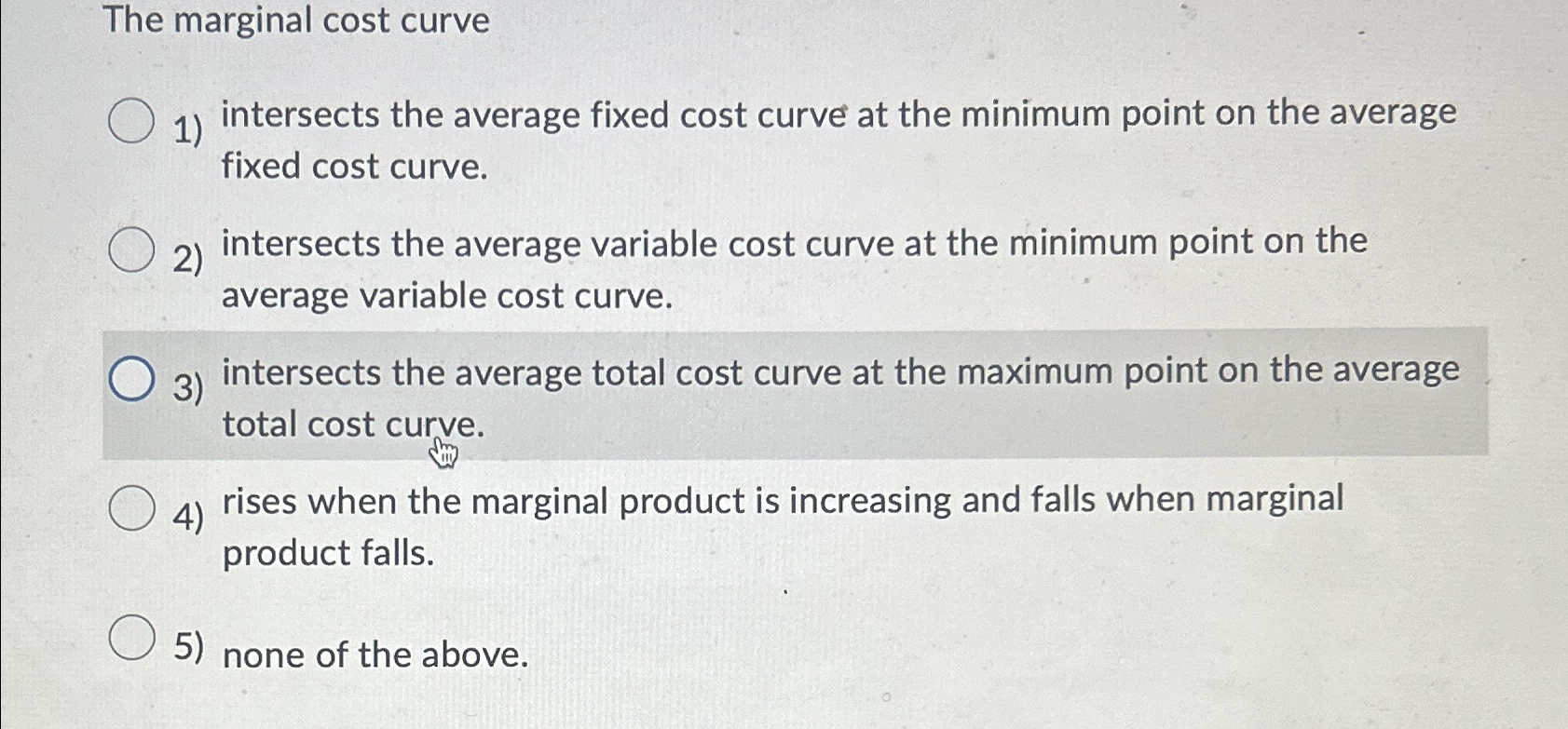 Solved The marginal cost curveintersects the average fixed | Chegg.com