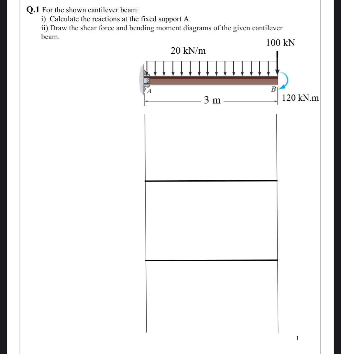 Solved Q. 1 ﻿For the shown cantilever beam:i) ﻿Calculate the | Chegg.com