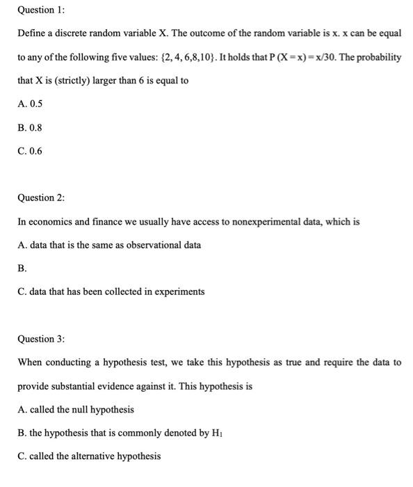 Solved Question 1 Define A Discrete Random Variable X The 