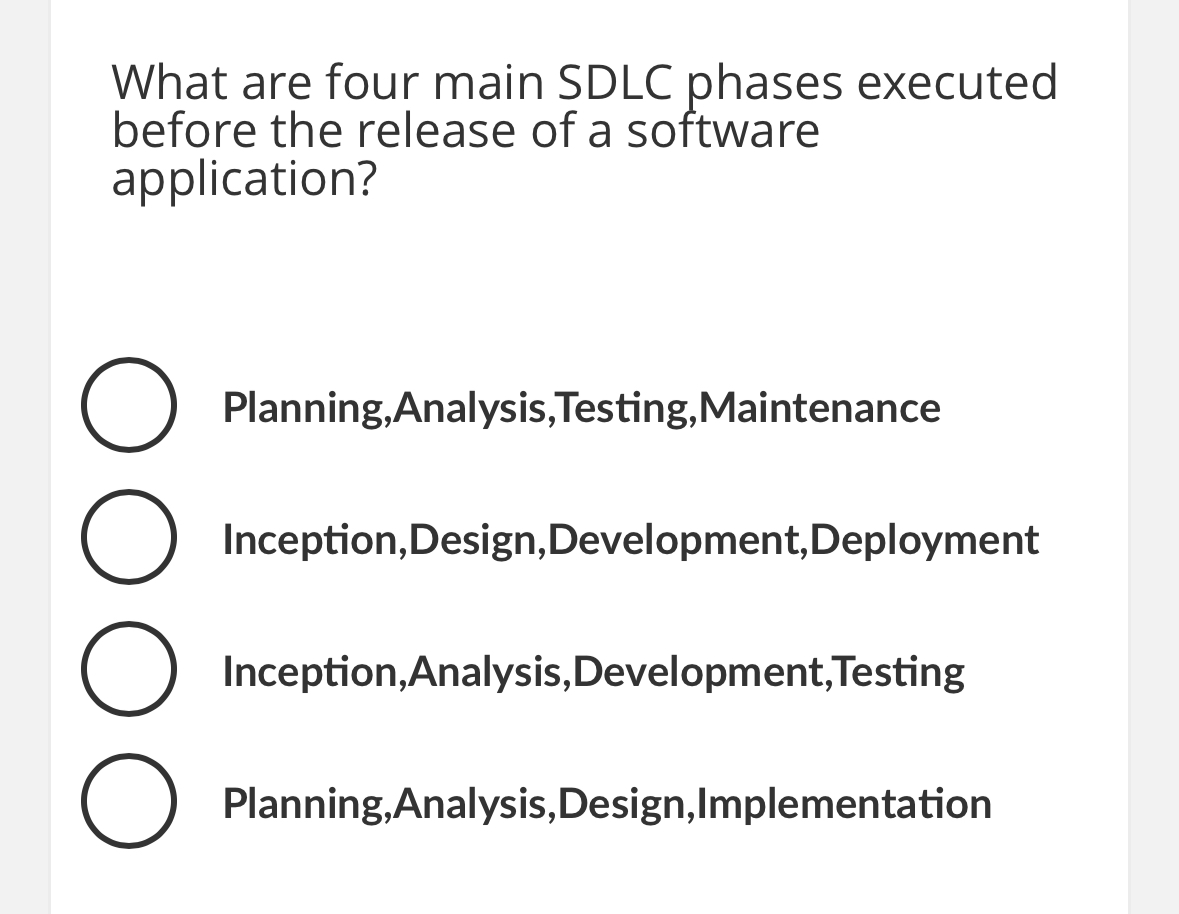 Solved What are four main SDLC phases executed before the | Chegg.com