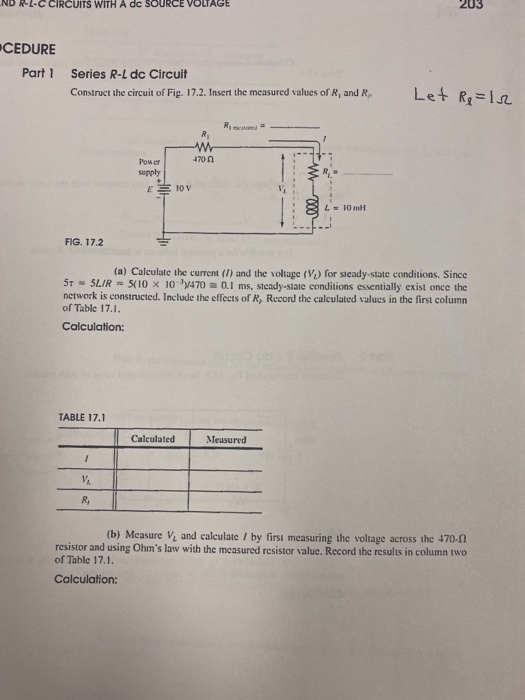 Solved CIRCUITS WITH A dc SOURCE VOLTAGE 203 CEDURE Part 1 | Chegg.com