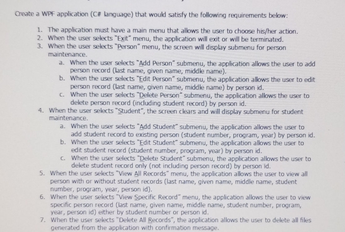 Create a WPF application (C# language) ﻿that would | Chegg.com