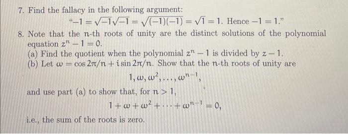 Solved 7. Find the fallacy in the following argument: "- | Chegg.com