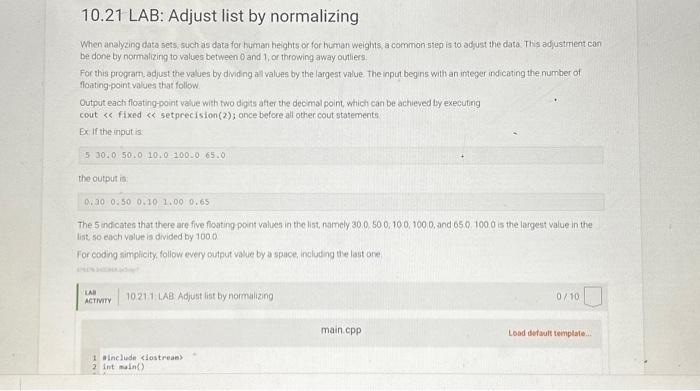Solved 1021 Lab Adjust List By Normalizing When Analyzing 