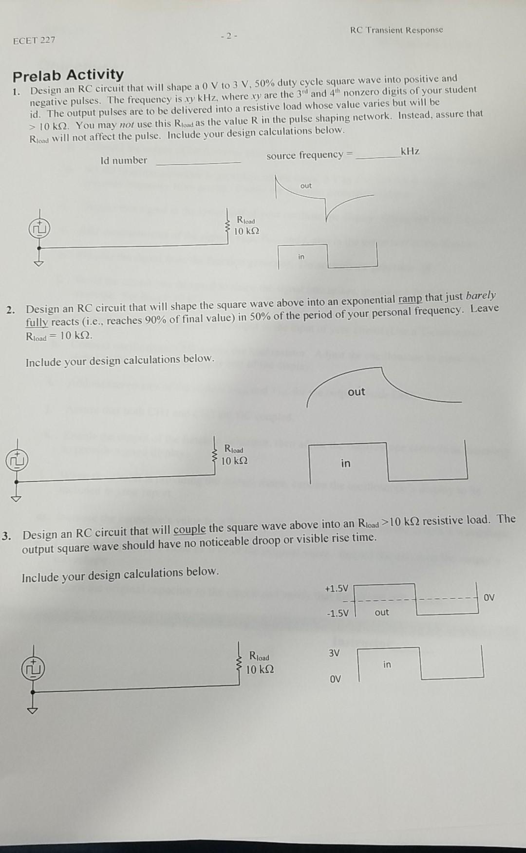RC Transient Response - 2 - ECET 227 Prelab Activity | Chegg.com