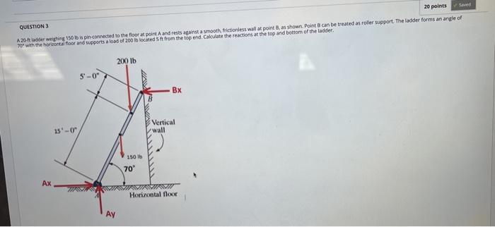 Solved QUESTION 3 20 points Swed A 20-Atladder weighing 150 | Chegg.com