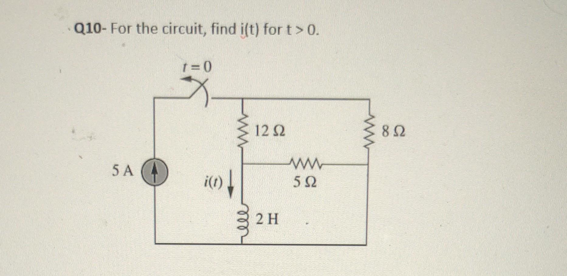 Solved Q10- For the circuit, find i(t) for t>0. | Chegg.com