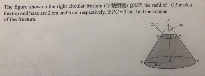 Solved The figure shows a the right circular frustum (1) | Chegg.com