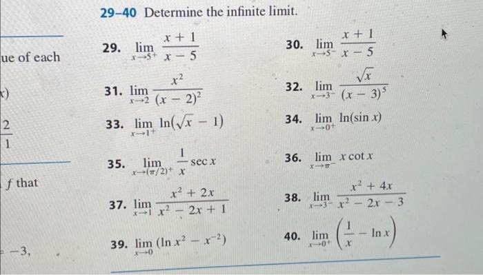 Solved 29-40 Determine the infinite limit. 29. limx→5+x−5x+1 | Chegg.com
