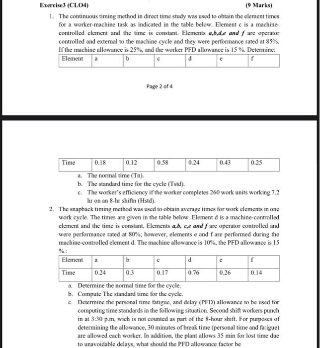Solved Exercise 3 (CLO4) (9 Marks) 1. The continuous timing | Chegg.com