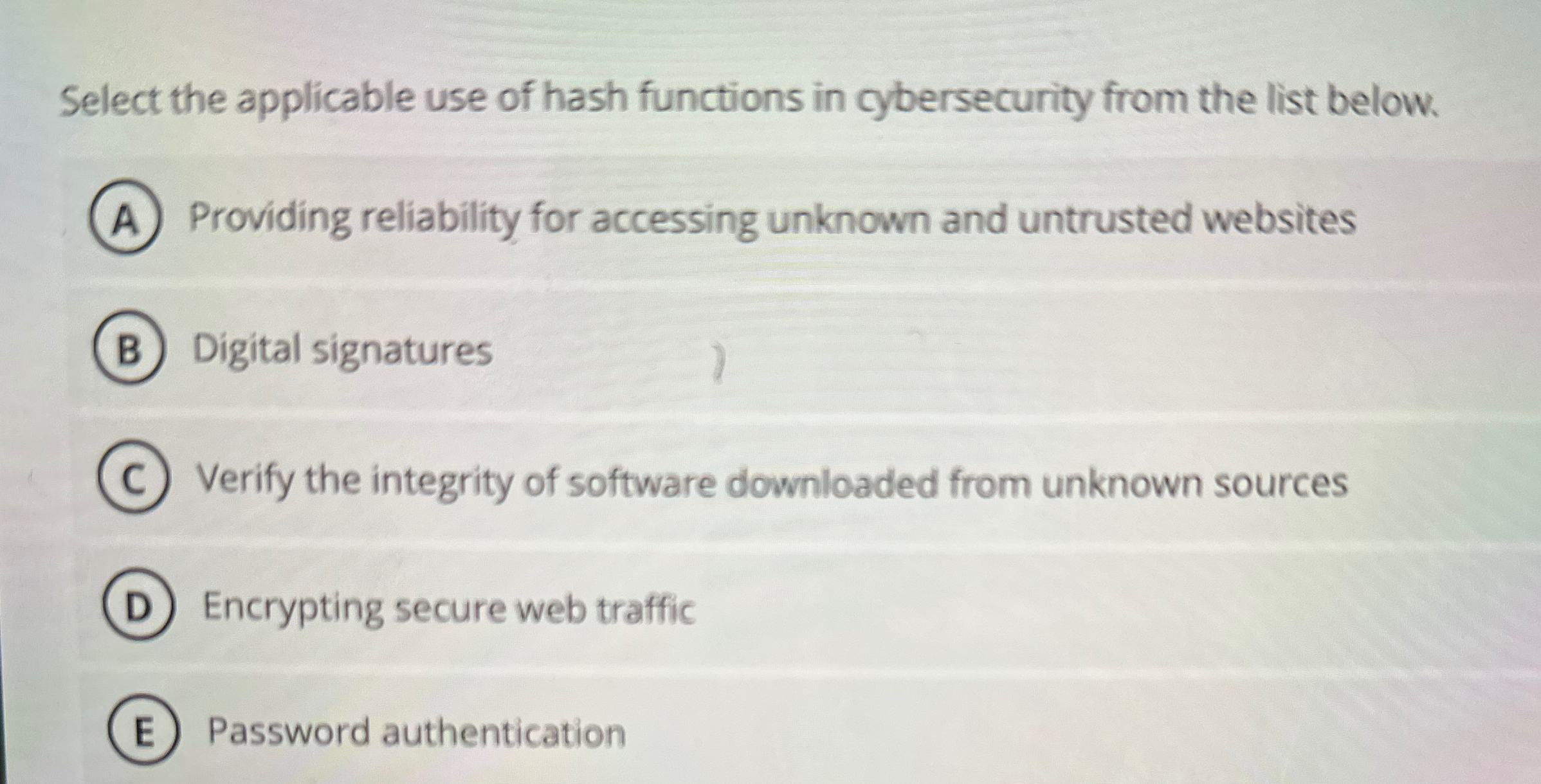 Solved Select the applicable use of hash functions in | Chegg.com