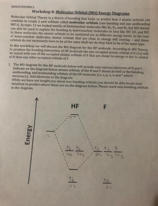 Solved General Chemistry 1 Workshop 8: Molecular Orbital | Chegg.com