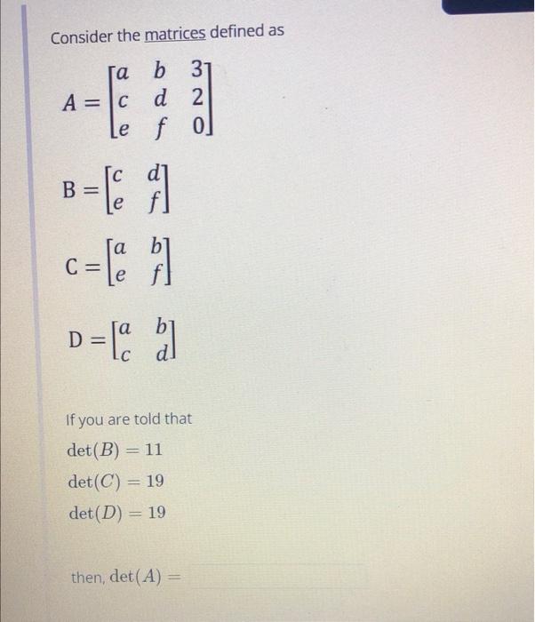 Solved Consider the matrices defined as | Chegg.com