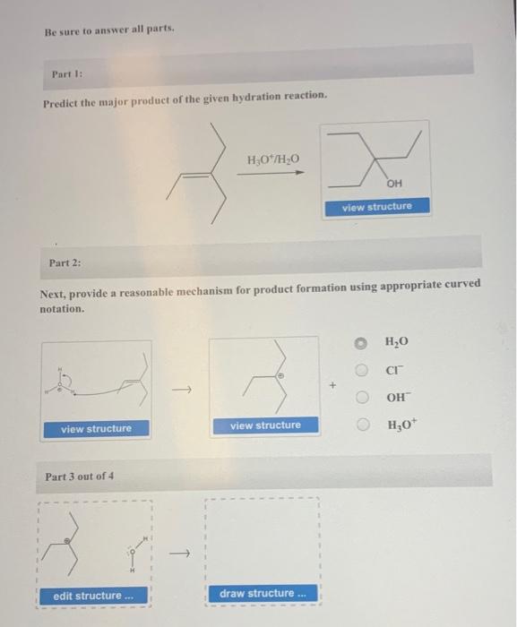 Solved Be sure to answer all parts. Part 1: Predict the | Chegg.com