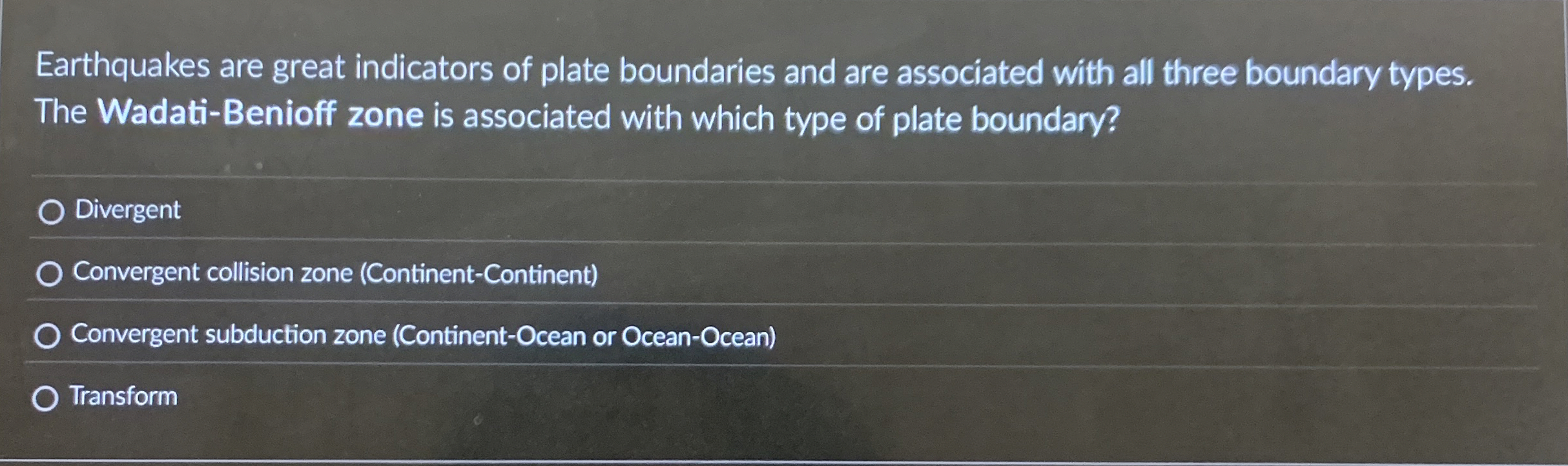 Solved Earthquakes are great indicators of plate boundaries | Chegg.com