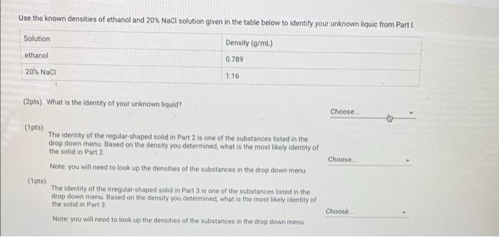 Solved (8pts) Part 1 - Density of Unknown Liquid Calculate | Chegg.com