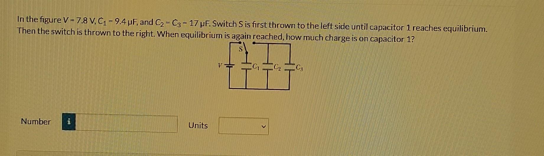 Solved In the figure V=7.8 V,C1=9.4μF, and C2=C3=17μF. | Chegg.com