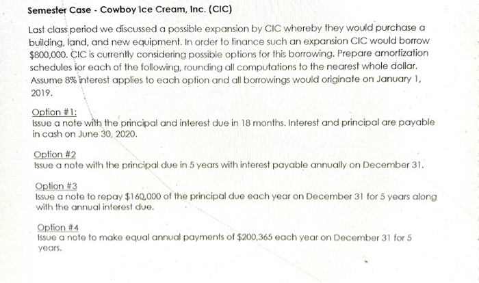 Solved Semester Case - Cowboy Ice Cream, Inc. (CIC) Last | Chegg.com