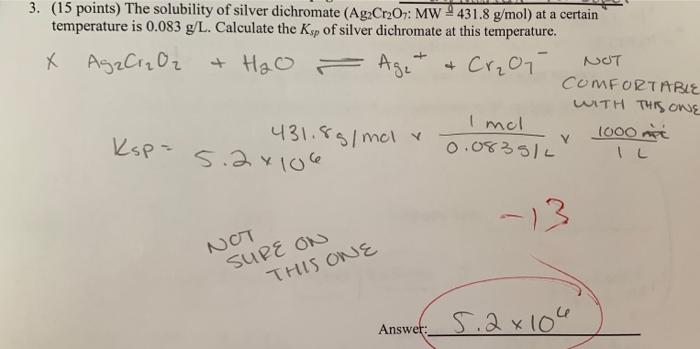 Solved 3. (15 points) The solubility of silver dichromate | Chegg.com