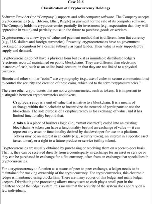 Solved Case 20-6 Classification of Cryptocurrency Holdings | Chegg.com