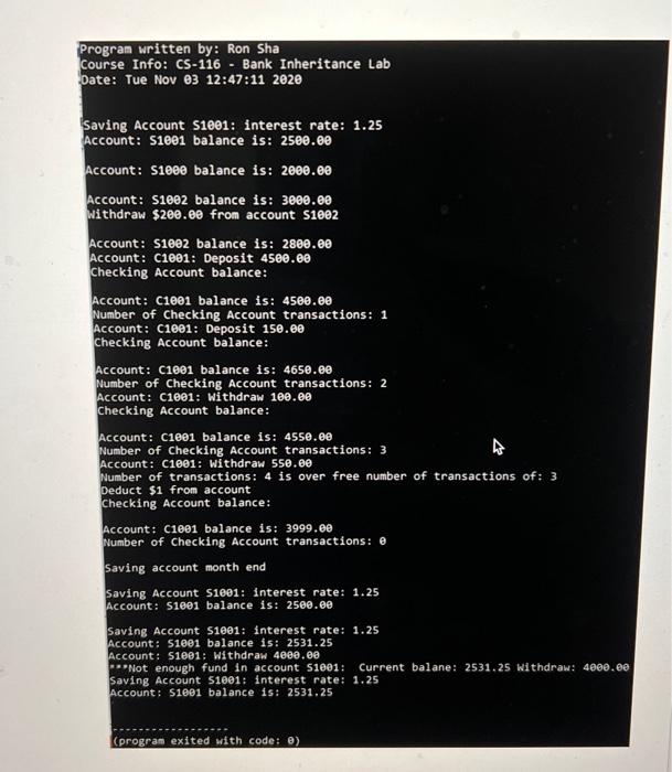 Solved 1. Define a class BankAccount which contains the | Chegg.com